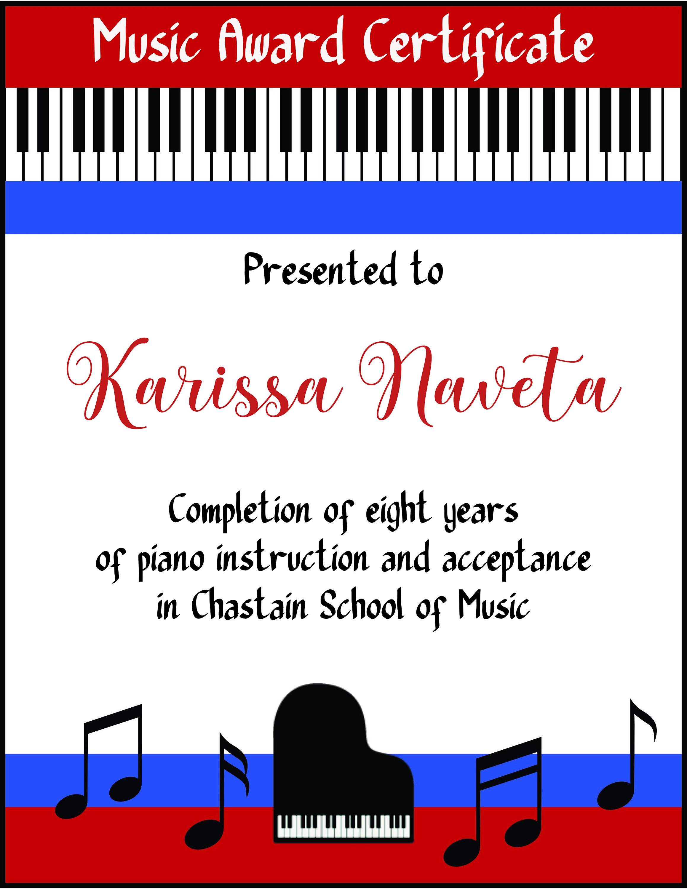 RED WHITE BLUE Music Award Certificates in 2 Sizes-editable Text ...