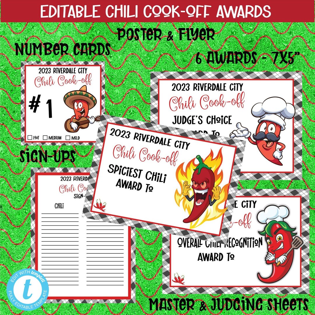 Chili Cook-off Awards Kit: Editable Certificates, Sign-up Sheets ...