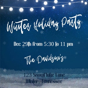 MIDNIGHT BLUE Holiday Party Invitation-glowing White Lights-editable ...