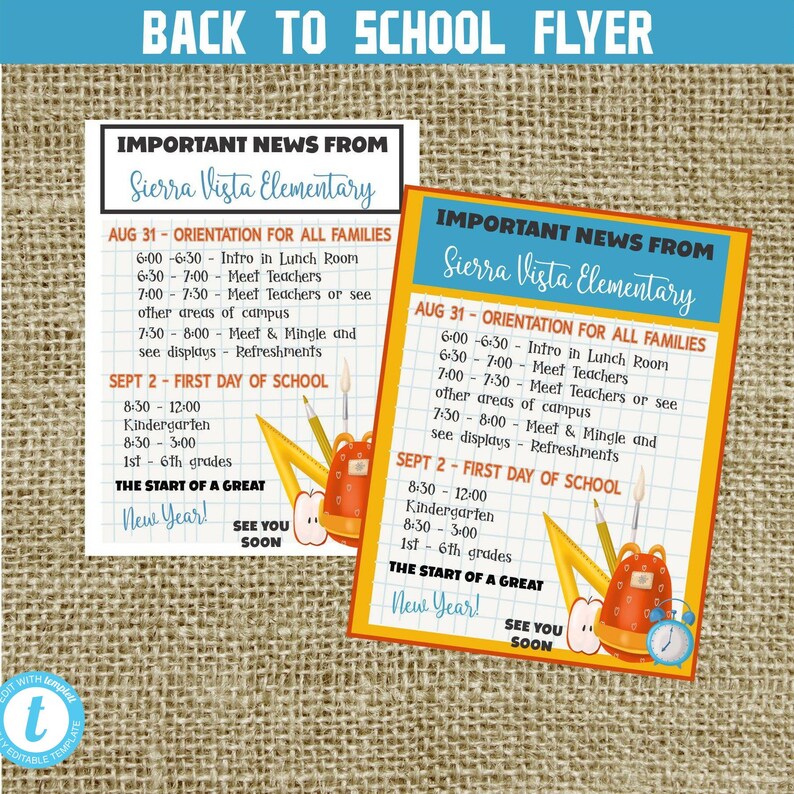 BACK TO SCHOOL Information Page or Flyer-editable Text to Personalize ...