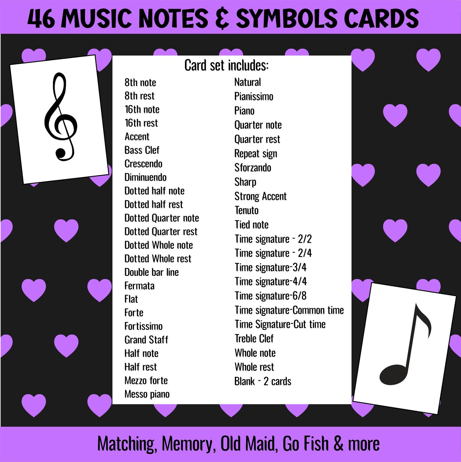 MUSICAL SYMBOLS and NOTE Flashcards-perfect for Games Like Memory ...