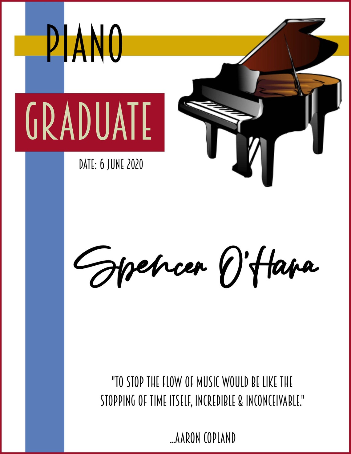 Piano Graduate Award Certificate: Editable Student Recognition (digital ...