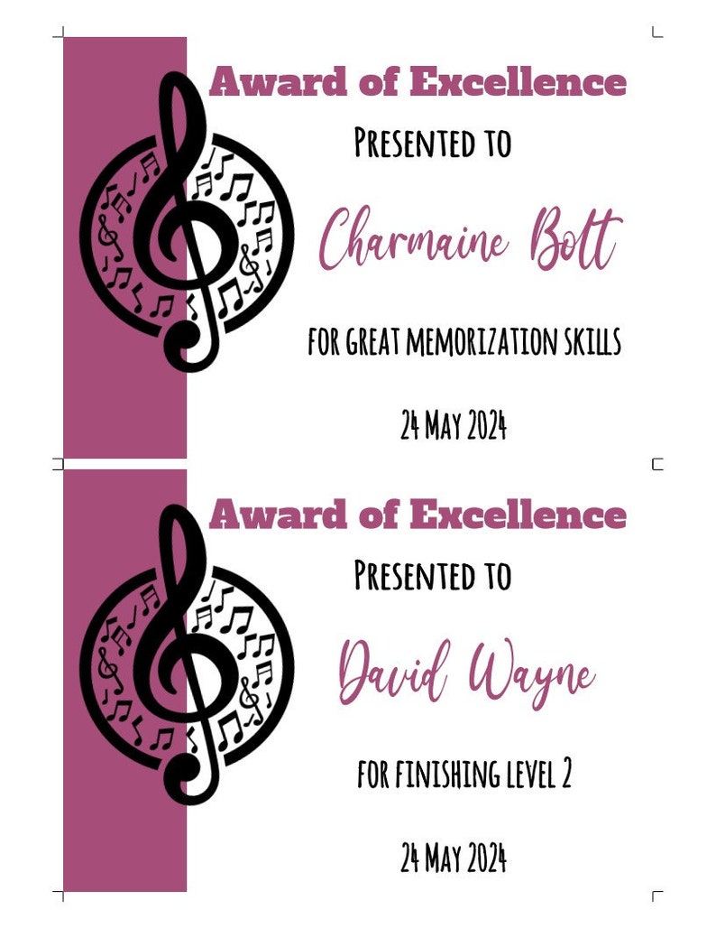 MUSIC AWARD Certificate-completely Editable-change All Colors and Text ...