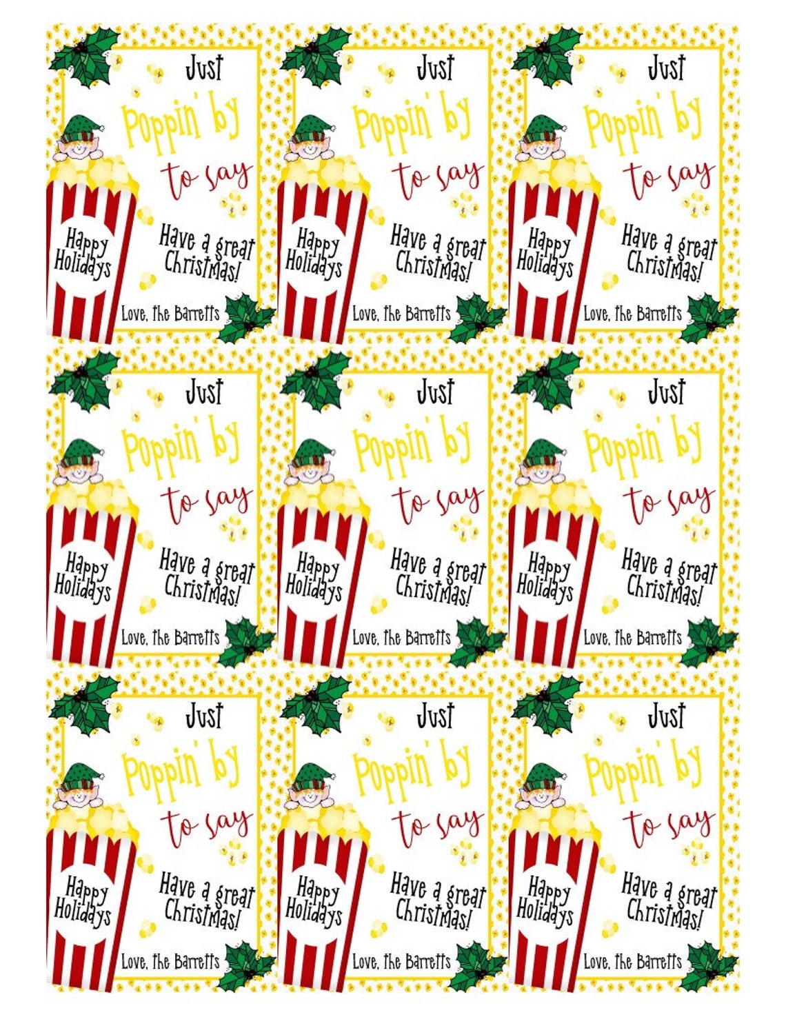 CHRISTMAS POPCORN GIFT Tag Template Fun Tag for a Holiday - Etsy