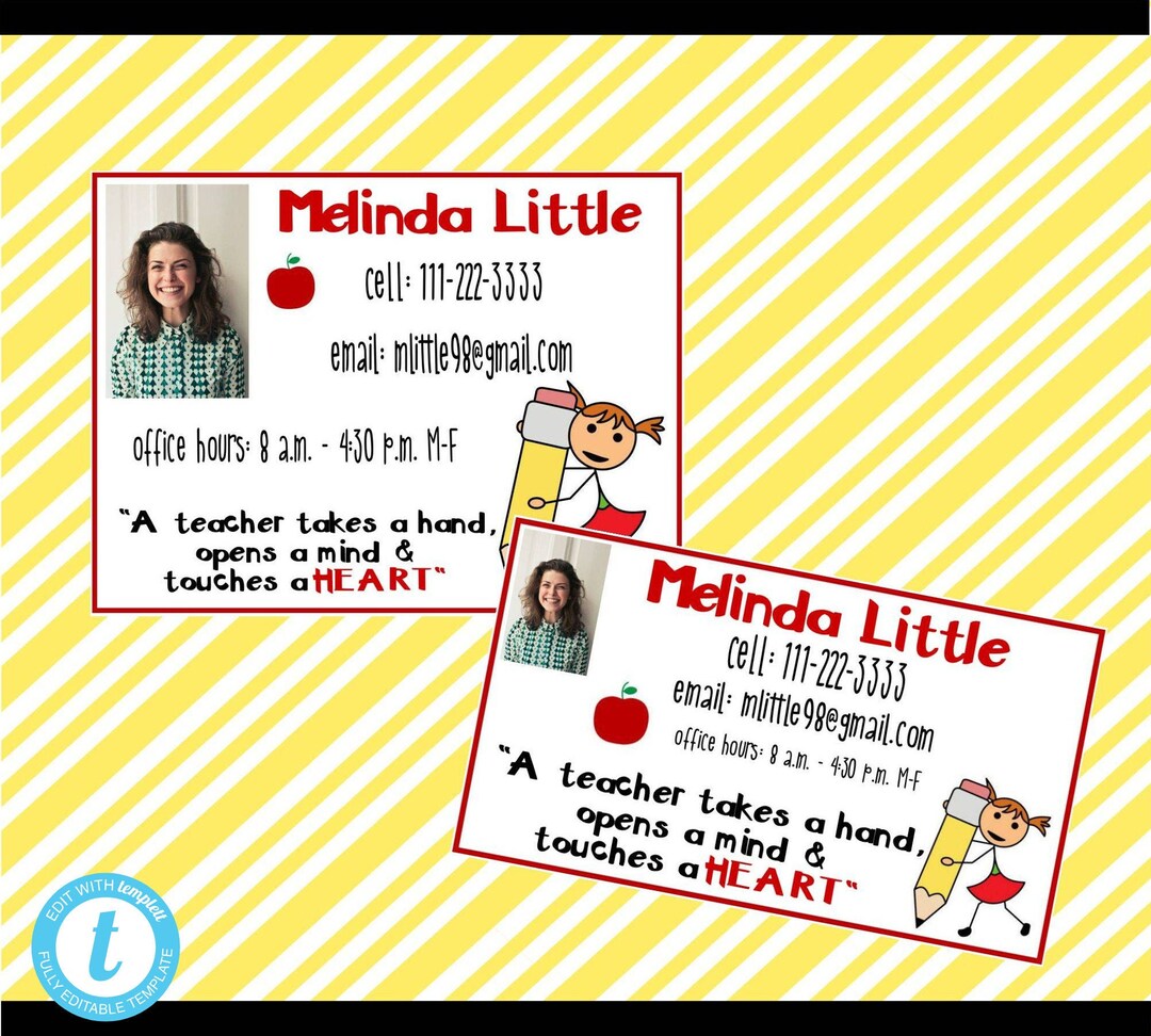 Teacher Contact Card Perfect for Contact Information for Your Students ...