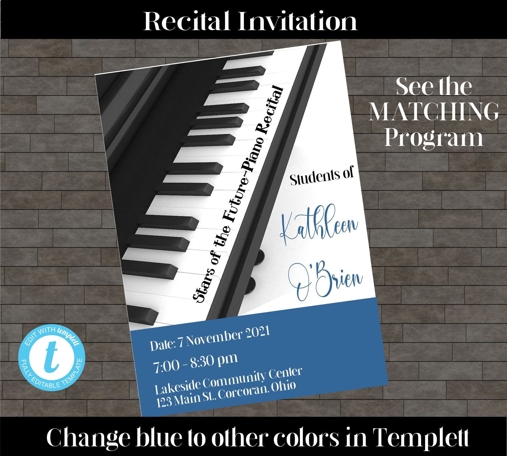 Editable Piano Recital Invitation Template-piano Keyboard-color of ...