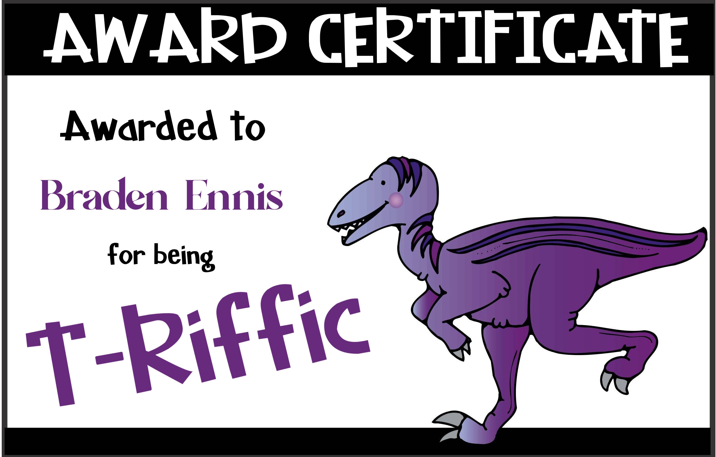 DINOSAUR Award Certificate Template-edit Text-personalize-classroom ...