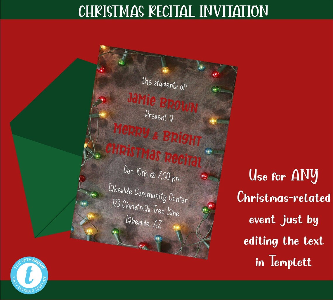 CHRISTMAS LIGHTS RECITAL Invitation-personalize by Changing | Etsy