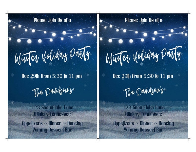 MIDNIGHT BLUE Holiday Party Invitation-glowing White Lights-editable ...
