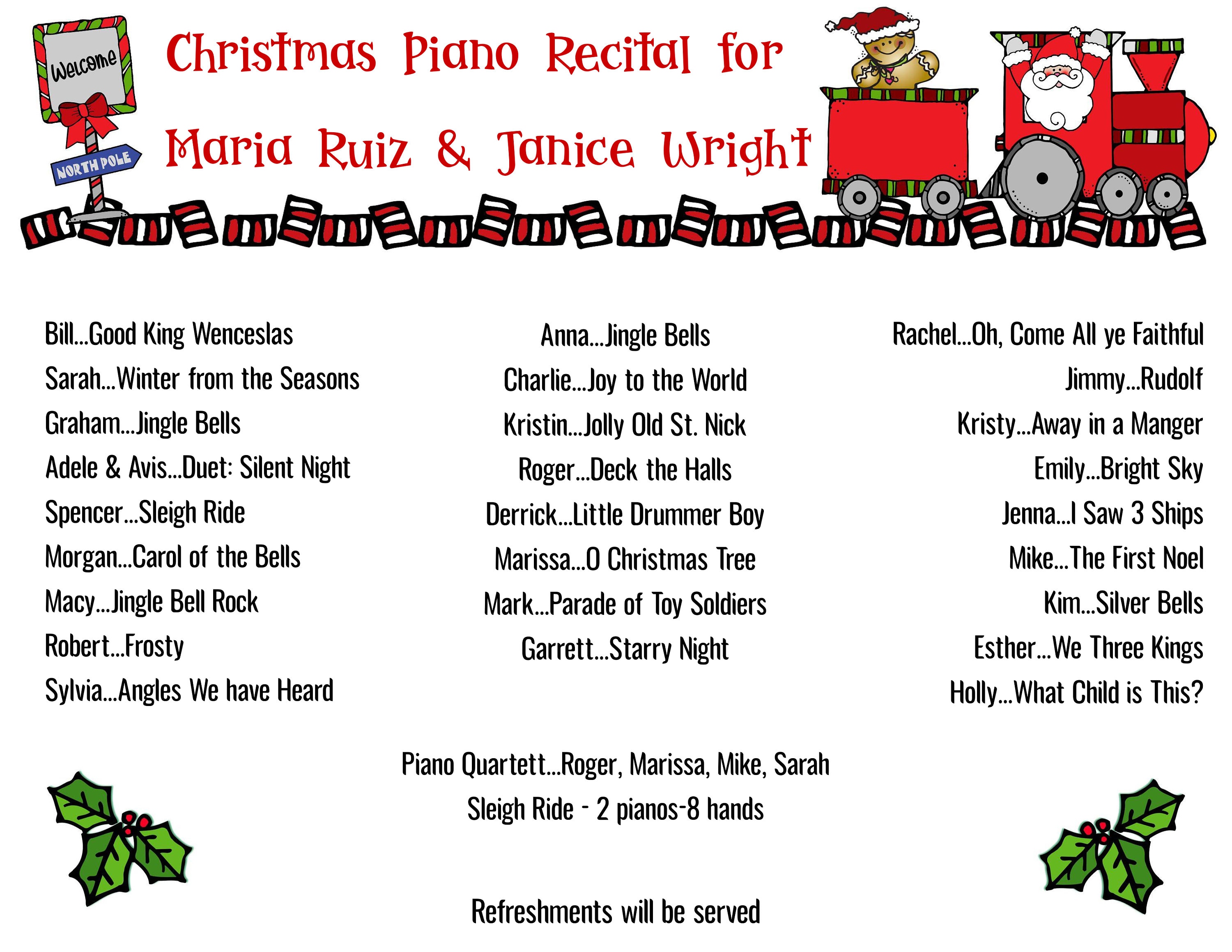 CHRISTMAS TRAIN PIANO Recital Program and Comment Card-editable Text in ...