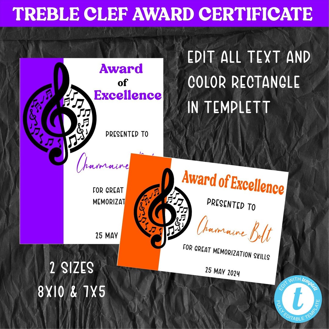 MUSIC AWARD Certificate-completely Editable-change All Colors and Text ...
