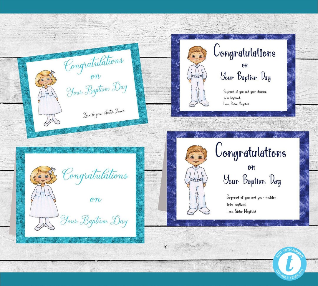 LDS Baptism Card Template: Boy & Girl Printable (editable Text, Digital ...