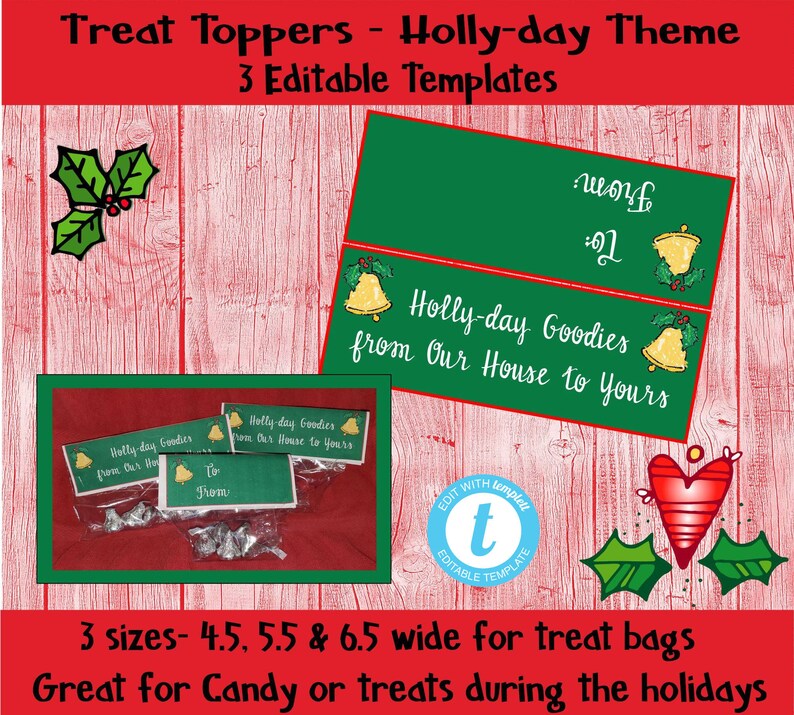 TREAT Toppers-holly-day Goodies-3 Sizes for Different Treat | Etsy