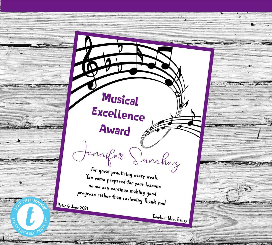 Swirling Staff Music Award Certificate Template-perfect for Your ...