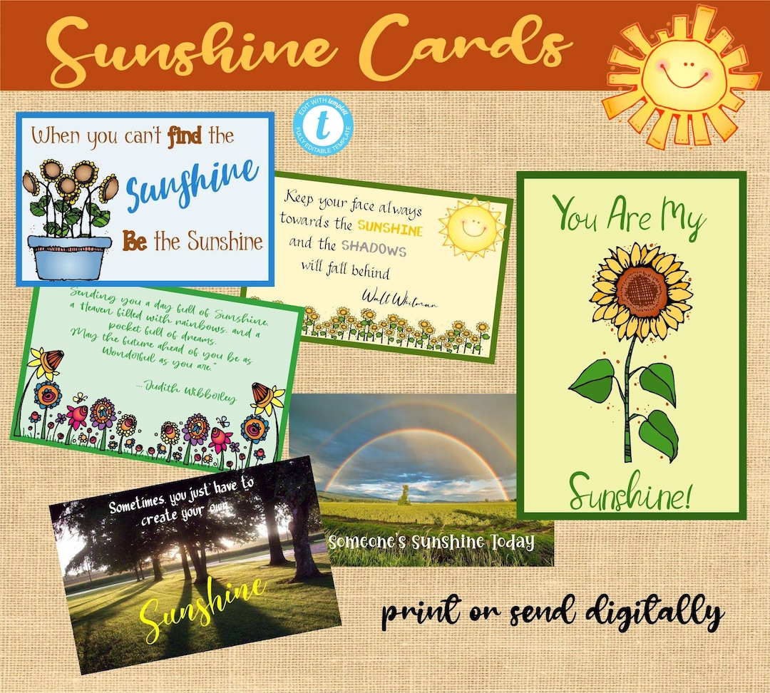 SUNSHINE CARD TEMPLATES-6 Different Designs to Cheer Someone - Etsy