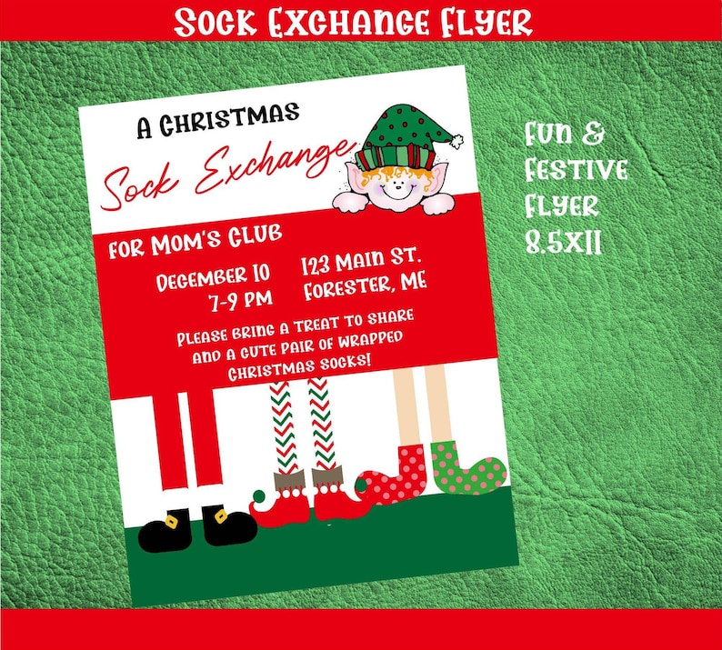 CHRISTMAS SOCK EXCHANGE Flyer-cute Elf With Festive Socks and Feet ...