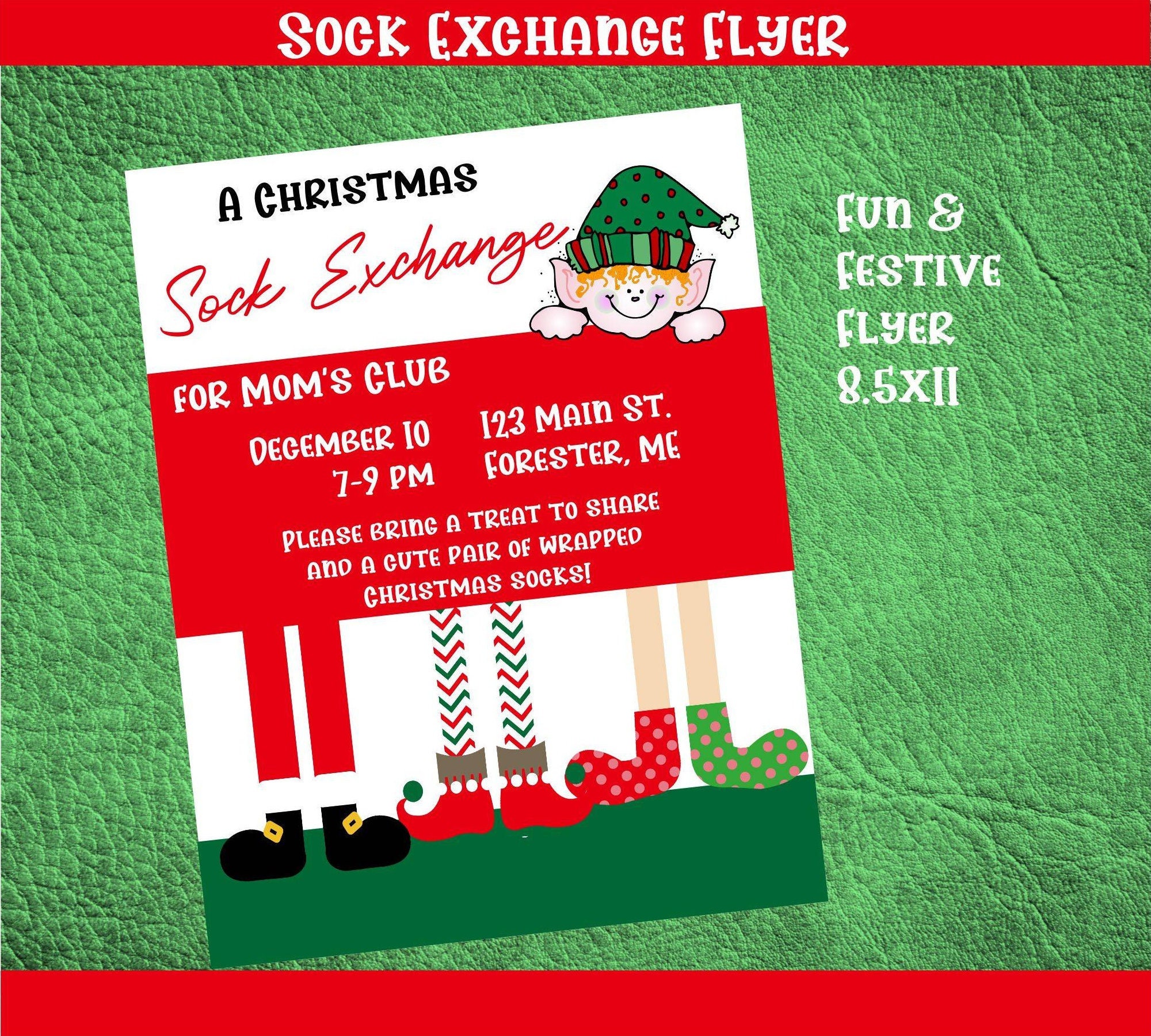 CHRISTMAS SOCK EXCHANGE Flyer-cute Elf With Festive Socks and Feet ...
