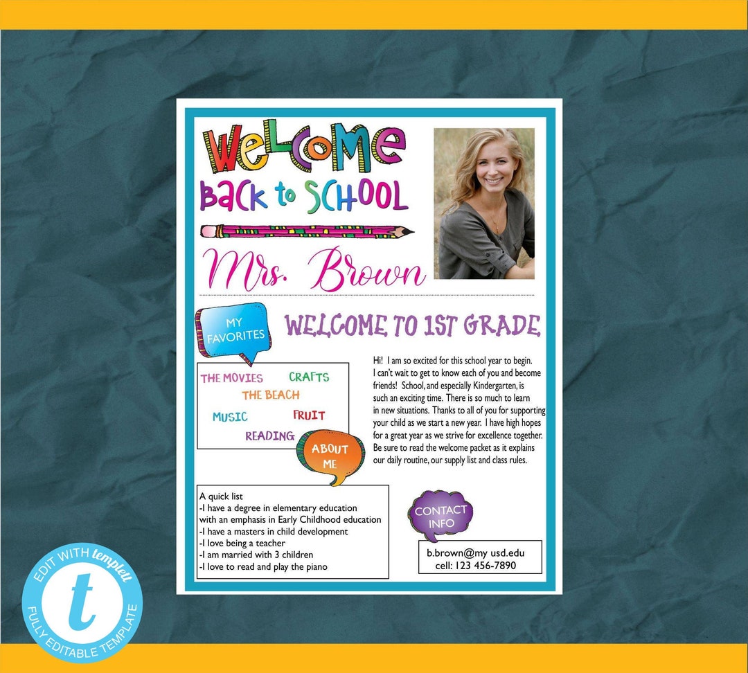 Meet the Teacher Template-all Text Editable-welcome Back to School ...