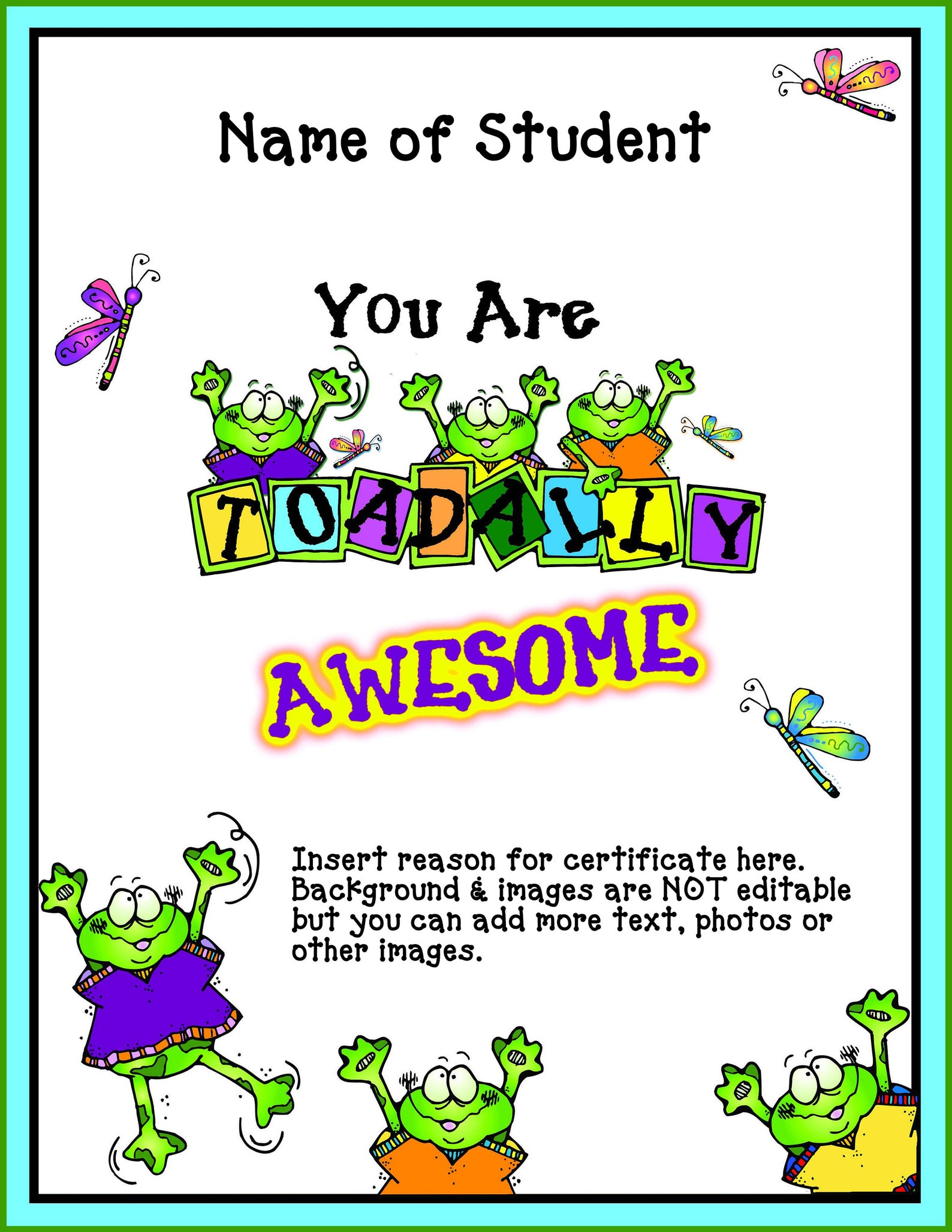 Toad-ally Awesome Award Certificate Templates-all Editable in Templett ...