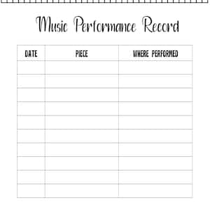 MUSIC PERFORMANCE RECORD Templates-encourage Performing-5 Different ...