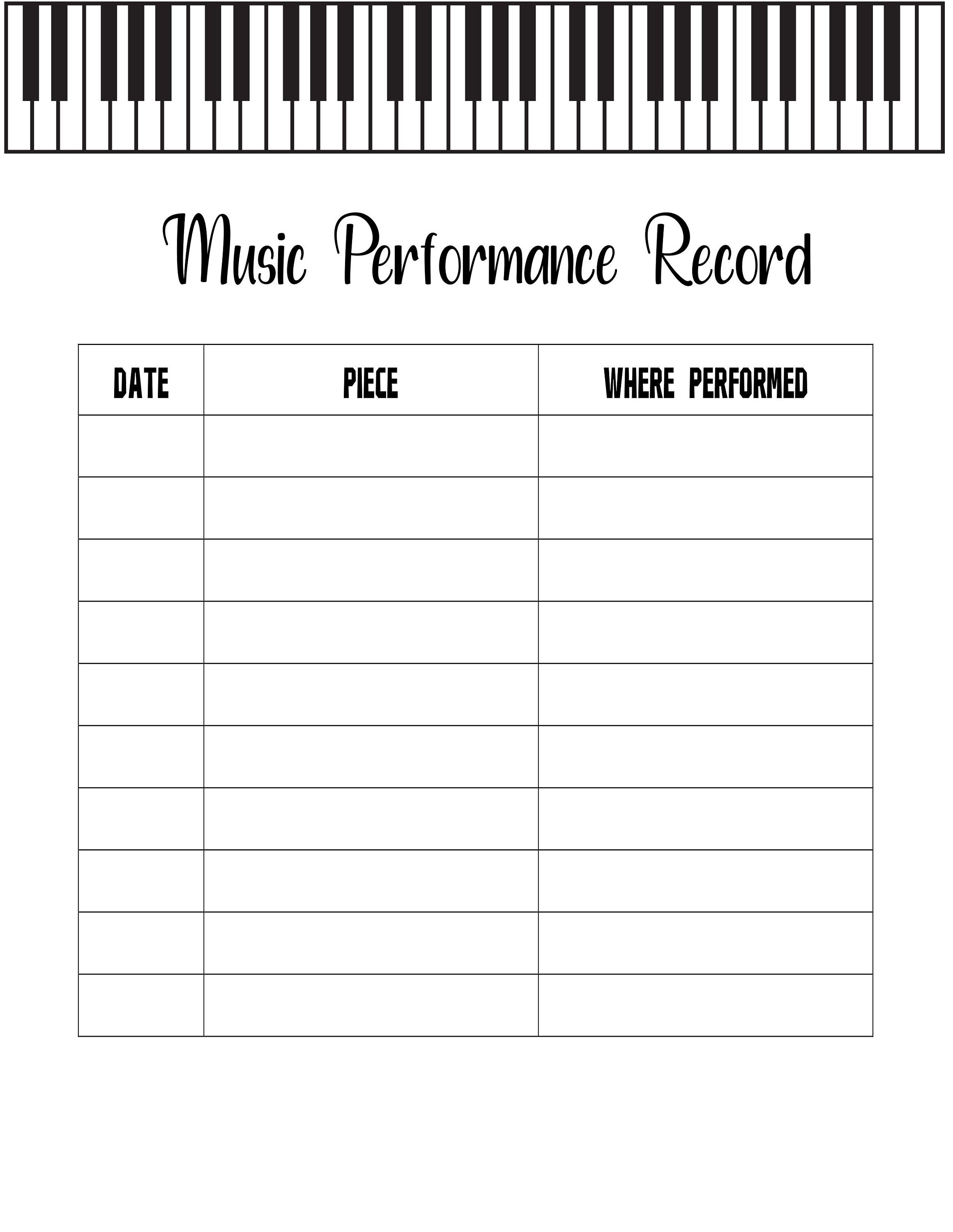 MUSIC PERFORMANCE RECORD Templates-encourage Performing-5 Different ...