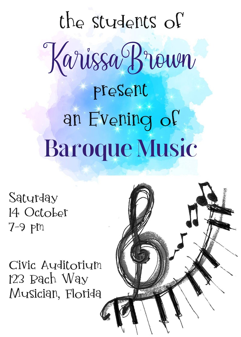 MUSIC RECITAL Invitation-keyboard-treble Clef Sketch on Invitation ...