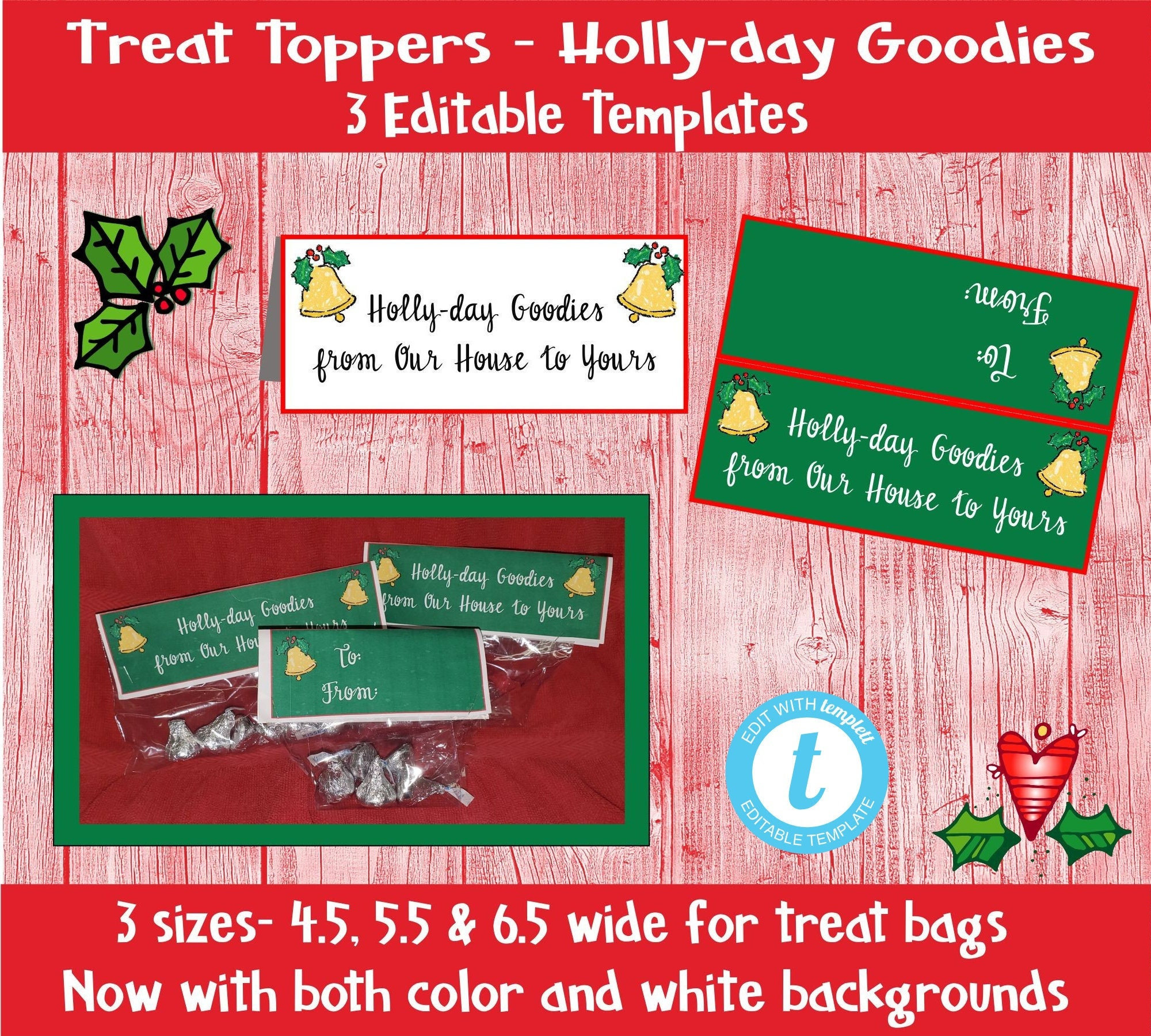 TREAT Toppers-holly-day Goodies-3 Sizes for Different Treat - Etsy