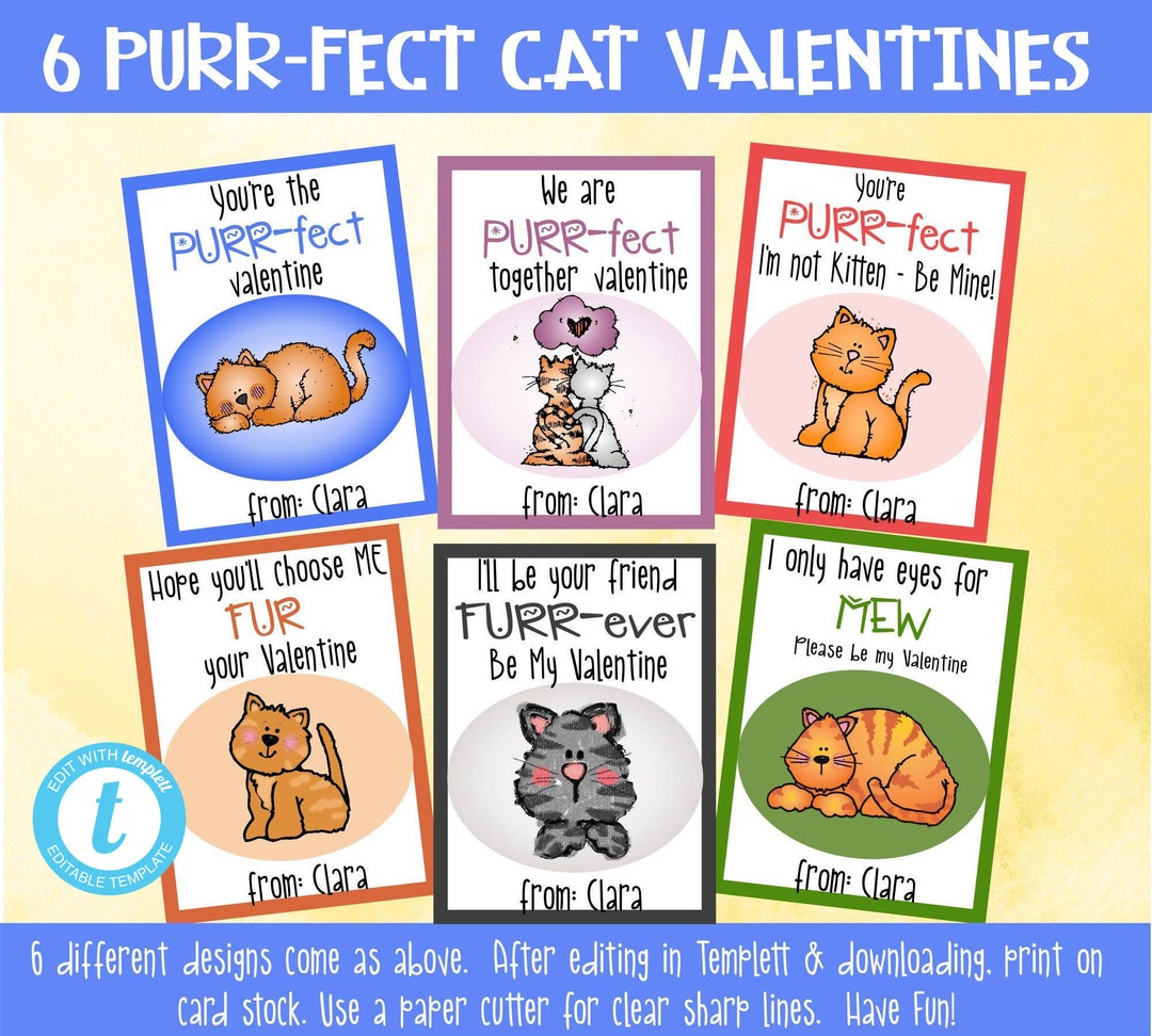 Cat Valentine Templates: 6 Purr-fect Designs (digital Download) - Etsy