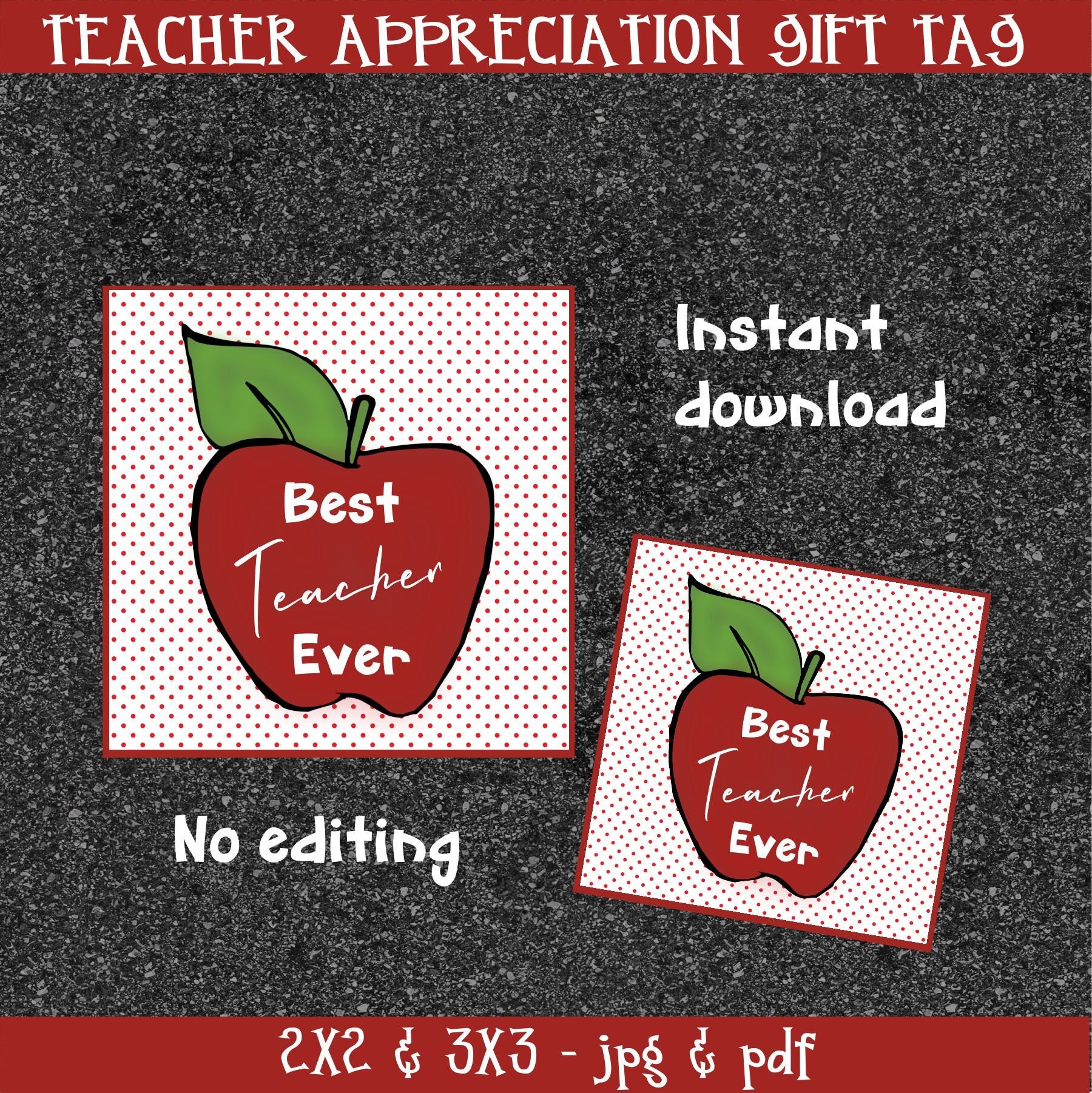 TEACHER APPRECIATION Gift Tag in 2 Sizes-instant Download-cute Apple ...