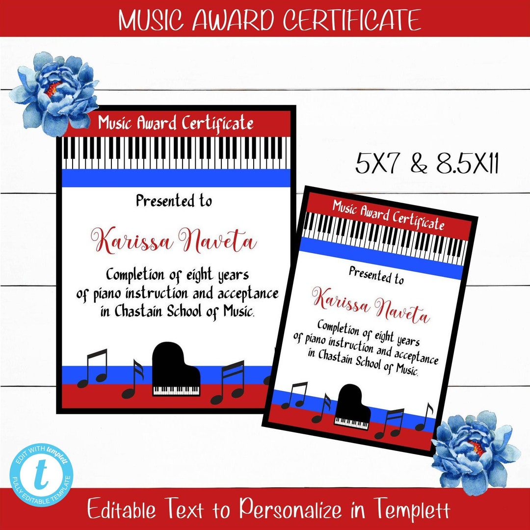 RED WHITE BLUE Music Award Certificates in 2 Sizes-editable Text ...