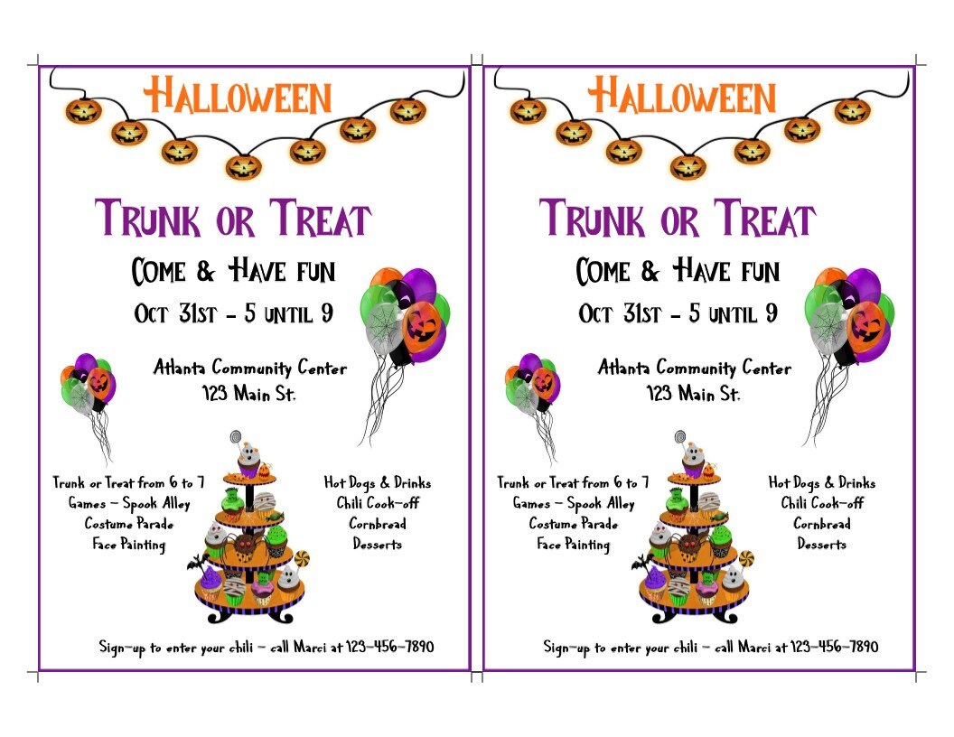 TRUNK OR TREAT Flyer Templates-2 Sizes-spooky Balloons-treat - Etsy