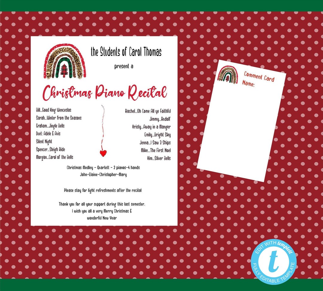 GLITTERY CHRISTMAS RAINBOW Recital Program Template-editable - Etsy