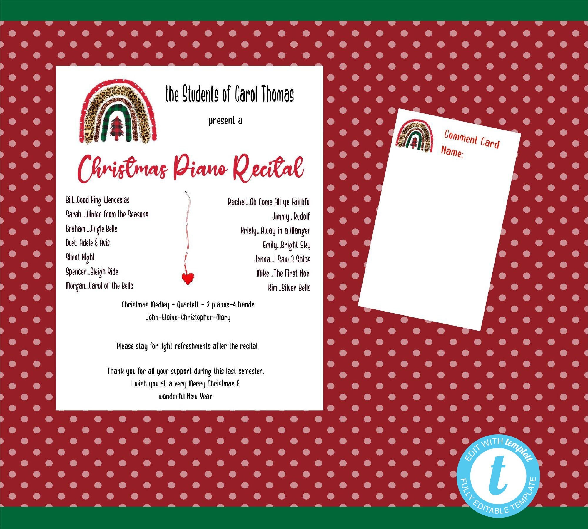 GLITTERY CHRISTMAS RAINBOW Recital Program Template-editable - Etsy