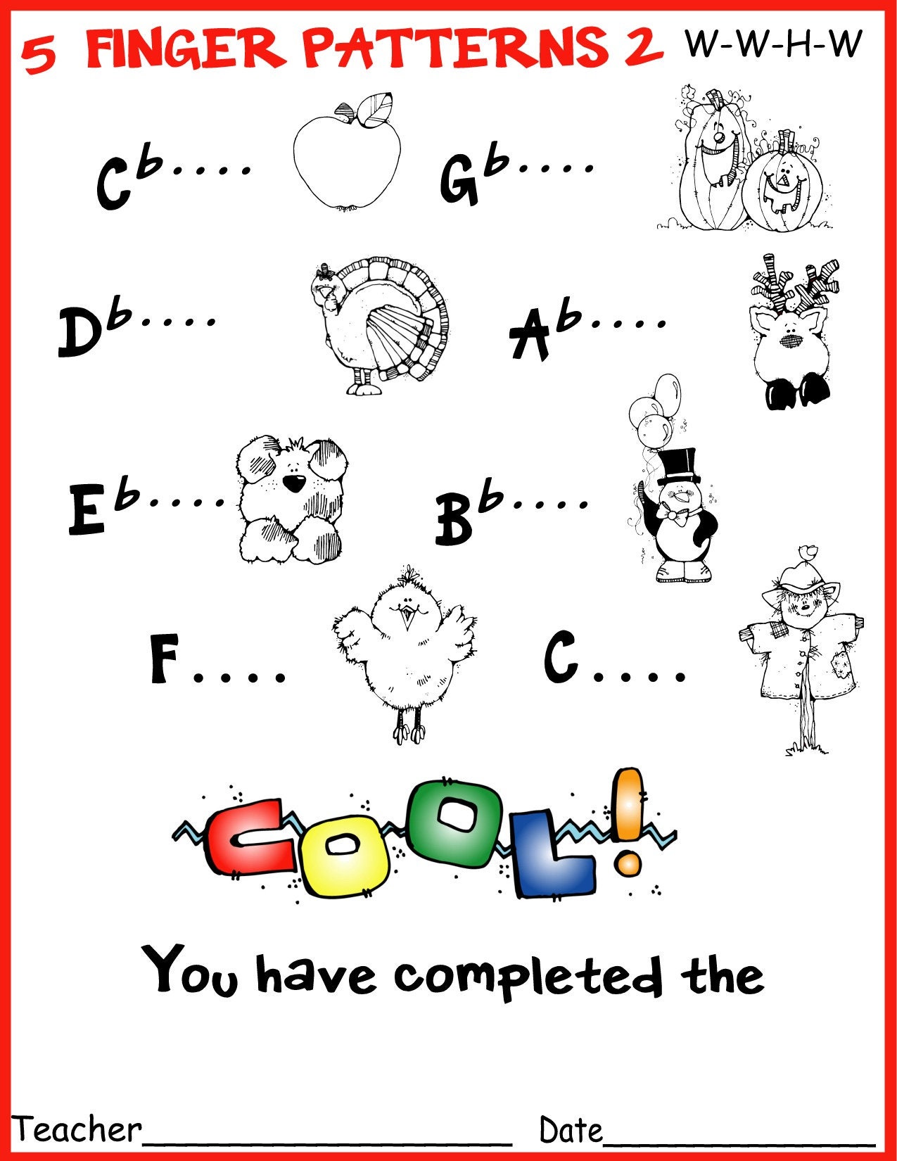 5 Finger Pattern Award for Music & Piano Students-editable Template ...