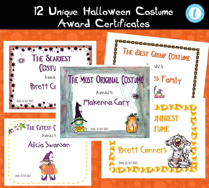 Halloween Costume Award Certificate Templates-12 Unique Awards to ...