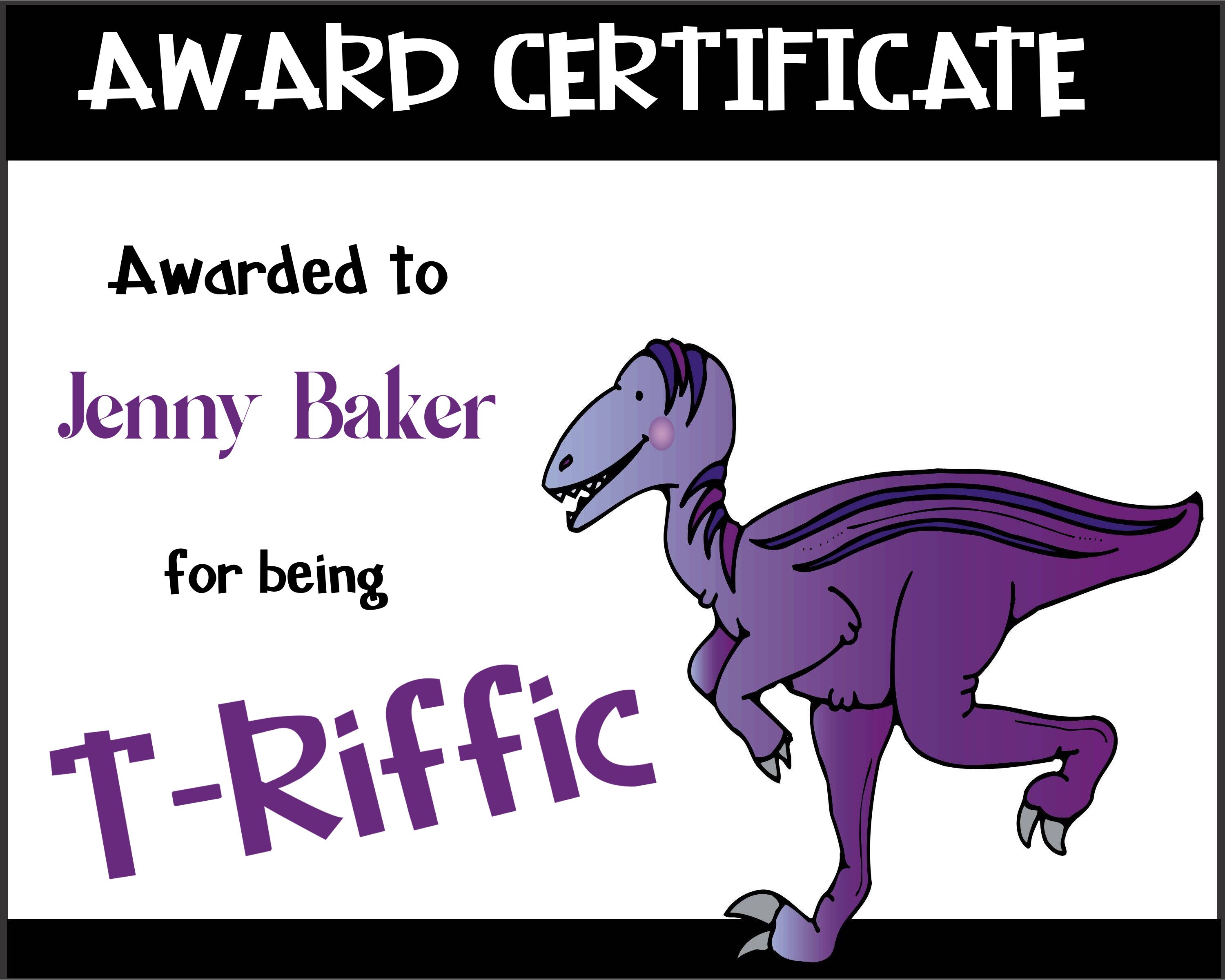 DINOSAUR Award Certificate Template-edit Text-personalize-classroom ...