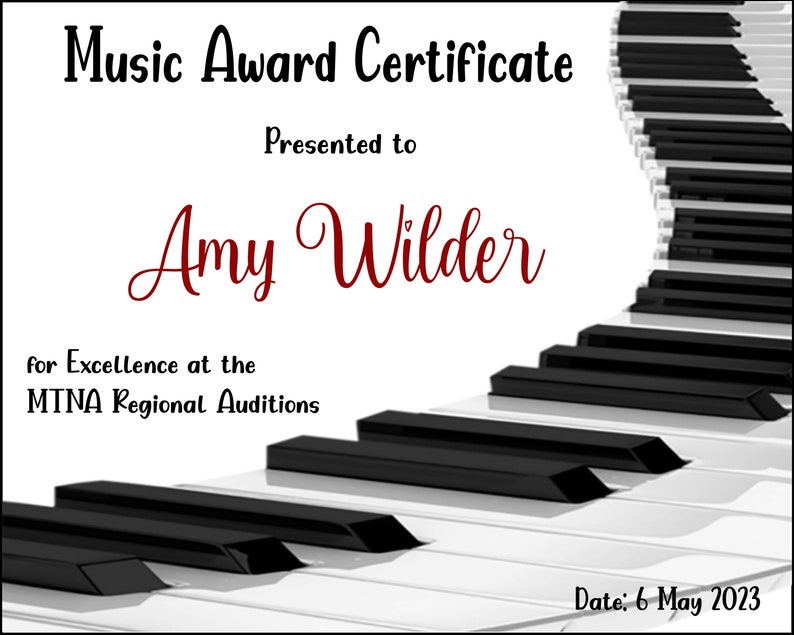CLIMBING KEYBOARD MUSIC Award Certificate Features Piano Keys-editable ...