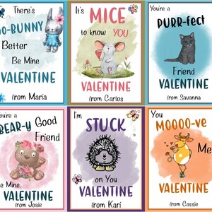 6 CUTE ANIMAL Valentine Card Templates-valentines Day Card for Kids ...