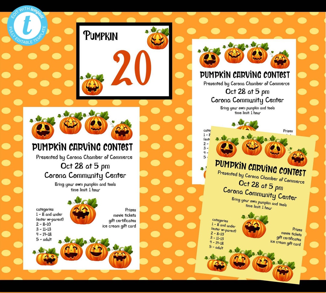 PUMPKIN CARVING FLYER-2 Sizes-cute Pumpkins All Around-personalize W ...