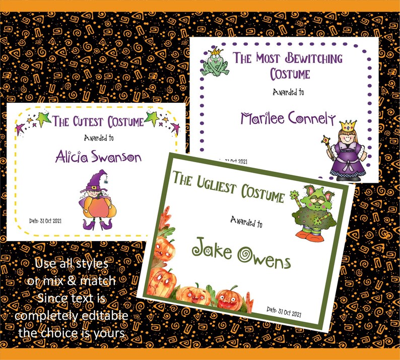 Halloween Costume Award Certificate Templates-12 Unique Awards to ...