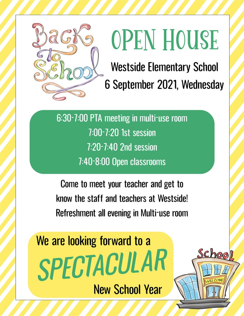 Open House School Flyer-back to School Night Flyer-printable - Etsy