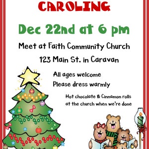 CHRISTMAS CAROLING Flyer-invitation and Gift Tag-use All Three for Your ...