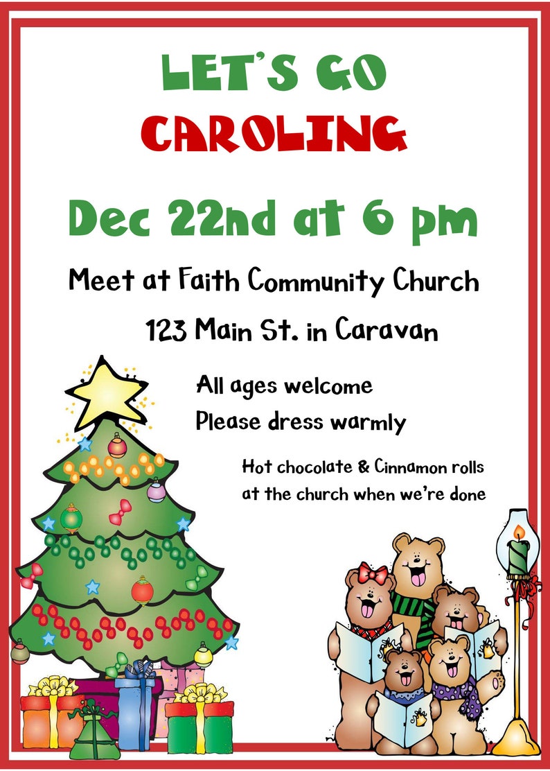 CHRISTMAS CAROLING Flyer-invitation and Gift Tag-use All Three for Your ...