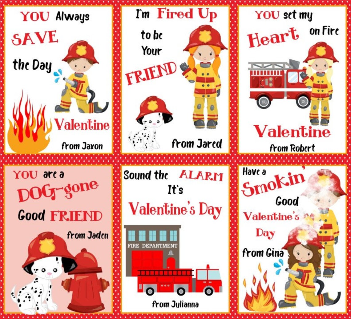 Girl Firefighter Valentine Cards: Kids' Editable Template (digital) - Etsy
