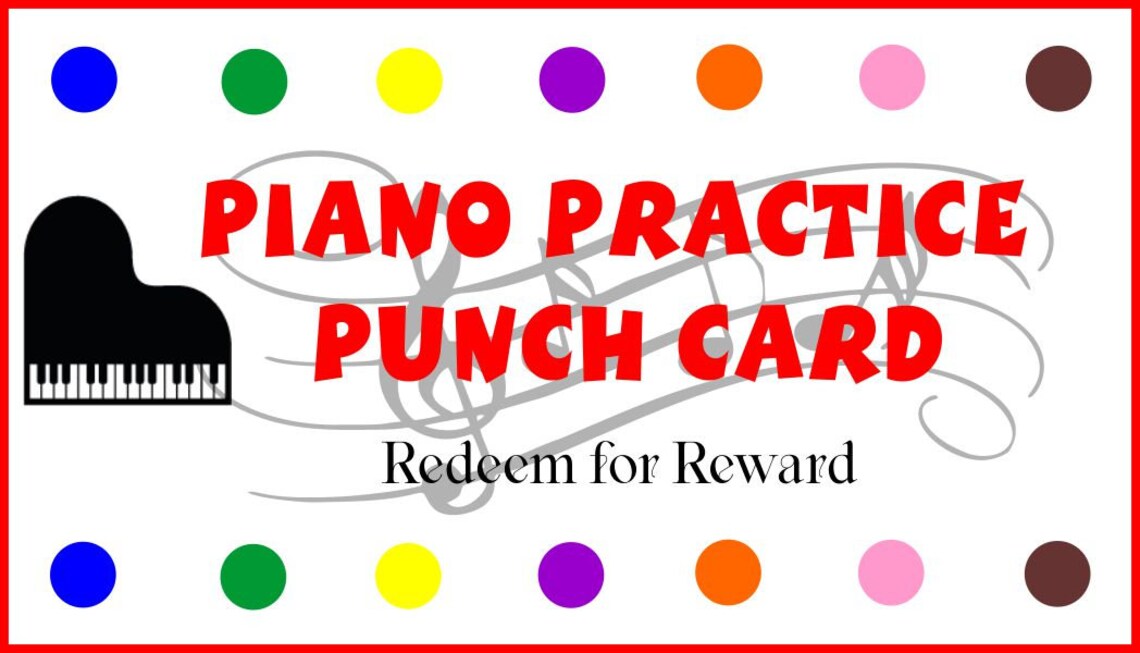 Piano Practice Punch Cards: Student Incentive, Color & B/W (instant ...