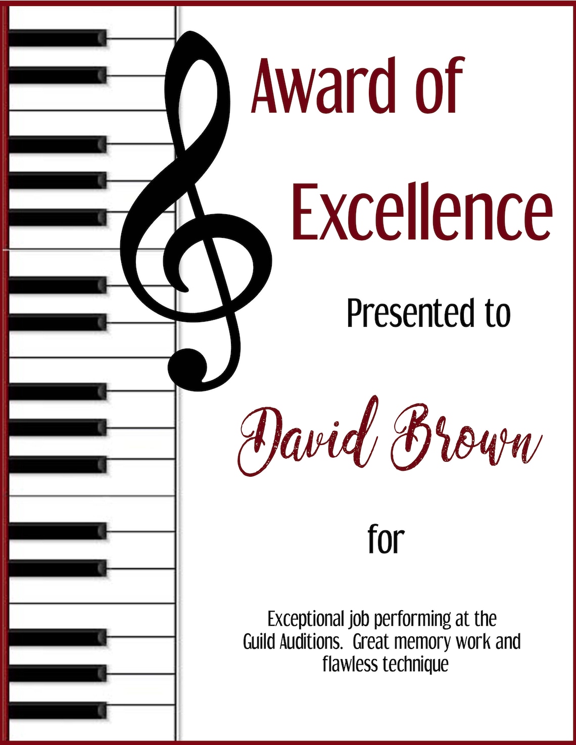 Music-piano Award Certificate Template-personalize for Each Student ...