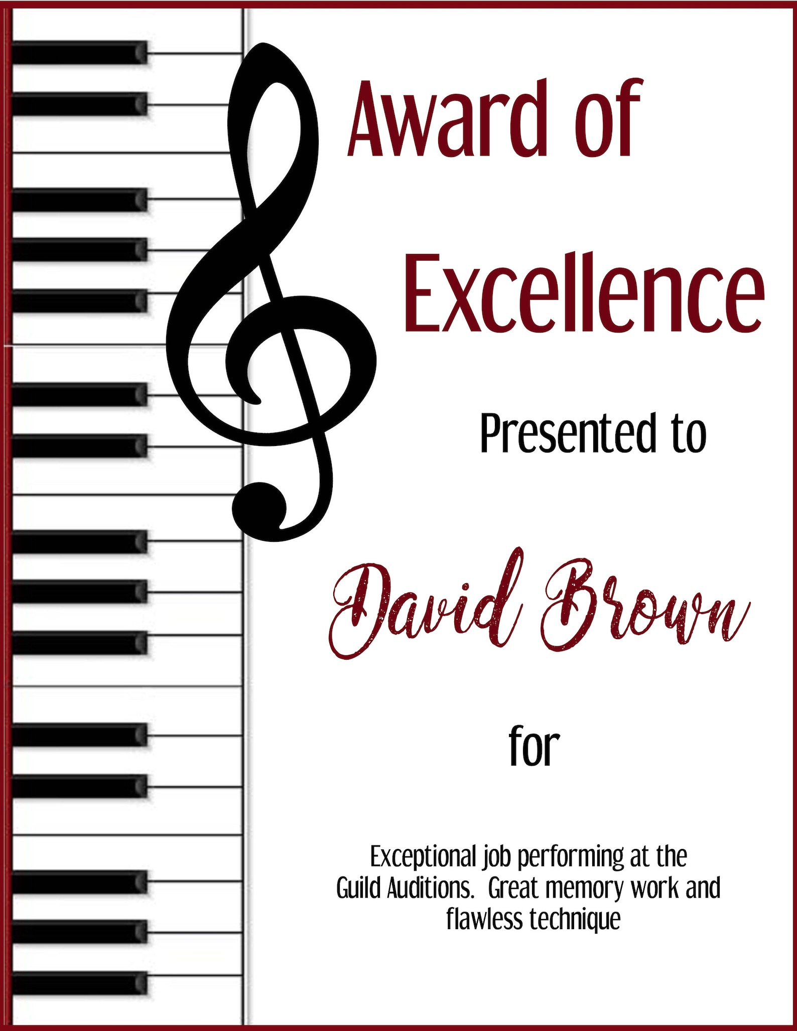 Music-piano Award Certificate Template-personalize for Each Student ...