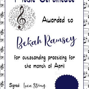 TREBLE CLEF CIRCLE Award Certificate for Music Piano - Etsy