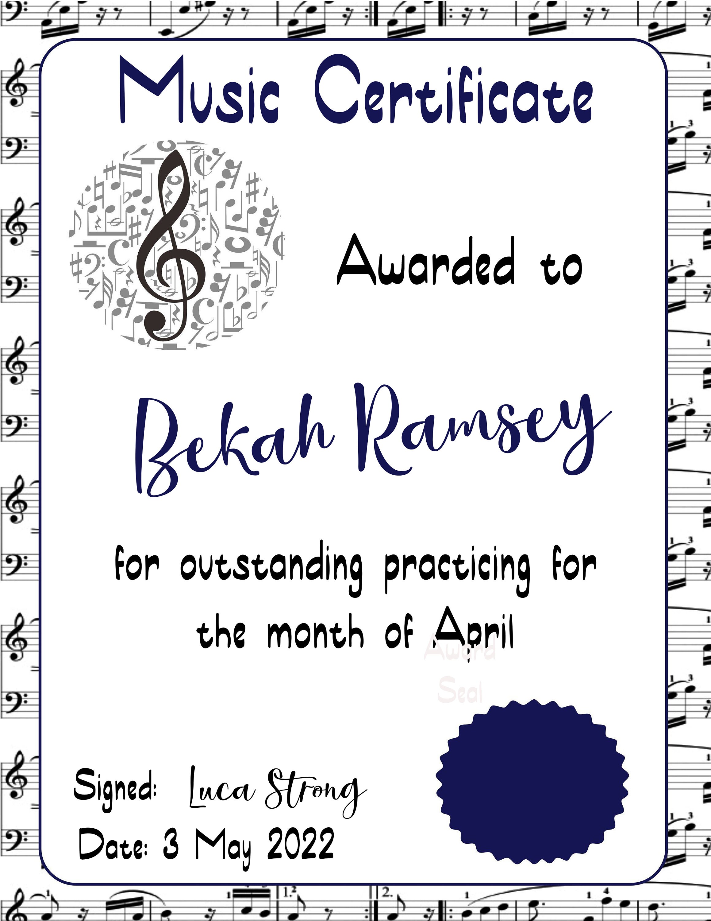 TREBLE CLEF CIRCLE Award Certificate for Music Piano - Etsy