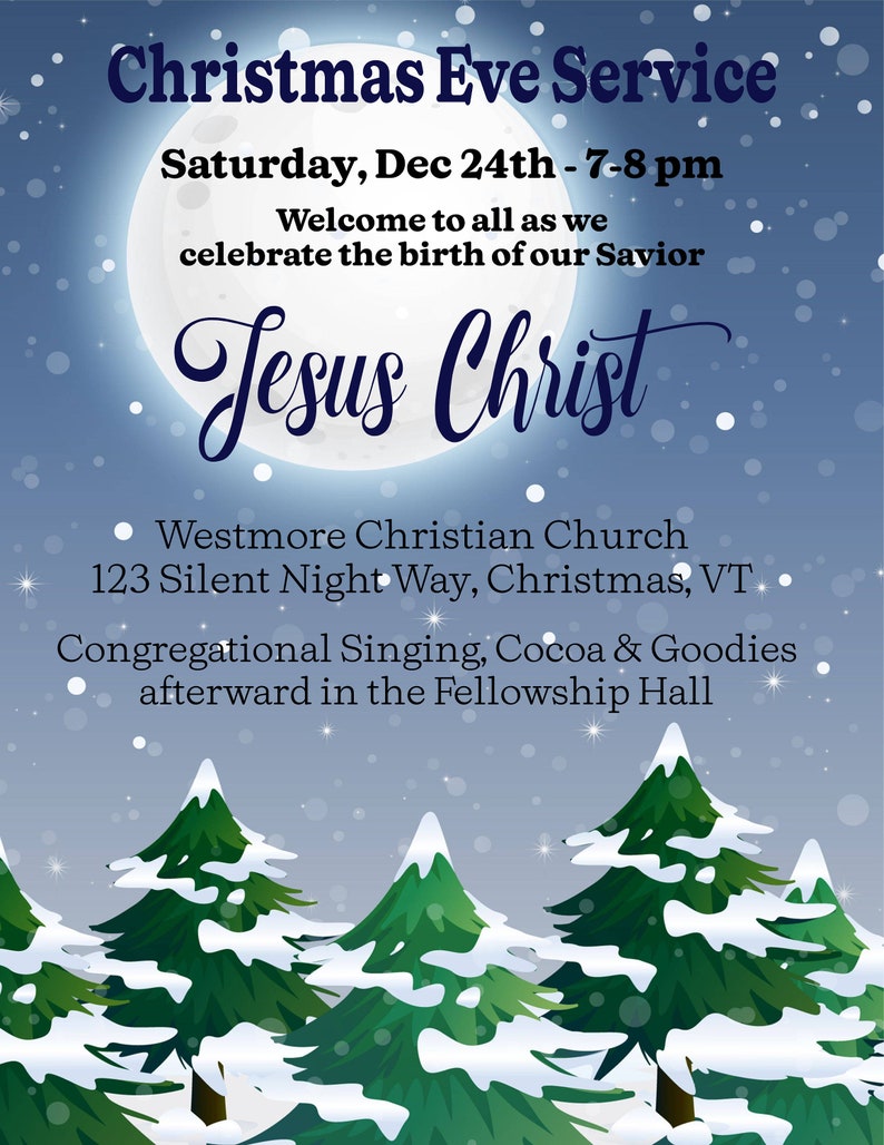 CHRISTMAS EVE SERVICE Invitation-flyer-poster Template-editable Text ...